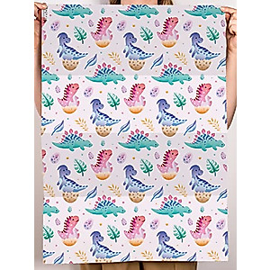 CENTRAL 23 Dinosaur Wrapping Paper - For Baby Boys and Girls - 6 Sheets Dinosaur Gift Wrap - For Birthday, Chritmas, Holiday, Baby Shower - Comes With Fun Stickers