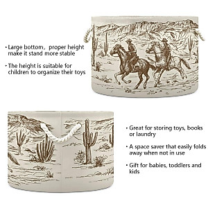 WELLDAY Cotton Rope Basket Portable Western Desert Cowboy Baby Laundry Basket for Blankets Toys Storage Basket