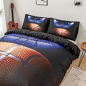 Homebed 3D Sports Basketball Bedding Set for Teen Boys, Duvet Cover Sets with Pillowcases, Full Size 90" X 90", 3PCS,1 Duvet Cover+2 Pillow Shams