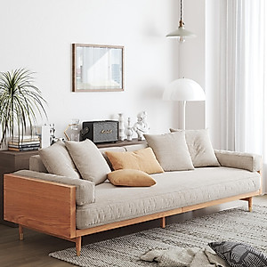 JASIWAY Modern 3 Seater Sofa, Upholstered Linen Fabric Sofa, Chinese Style Sofa with Solid Wood Frame Large Sofa for Living Room, 82.7" W x 34.6" D x 26.8" H