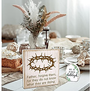 5 Pcs Easter Resurrection Scene Set He is Risen Wooden Tabletop Centerpieces The Tomb Was Empty Scene Decorations Crosses on Top of Rock Signs Christian Easter Decor for Jesus Easter Home Table Décor