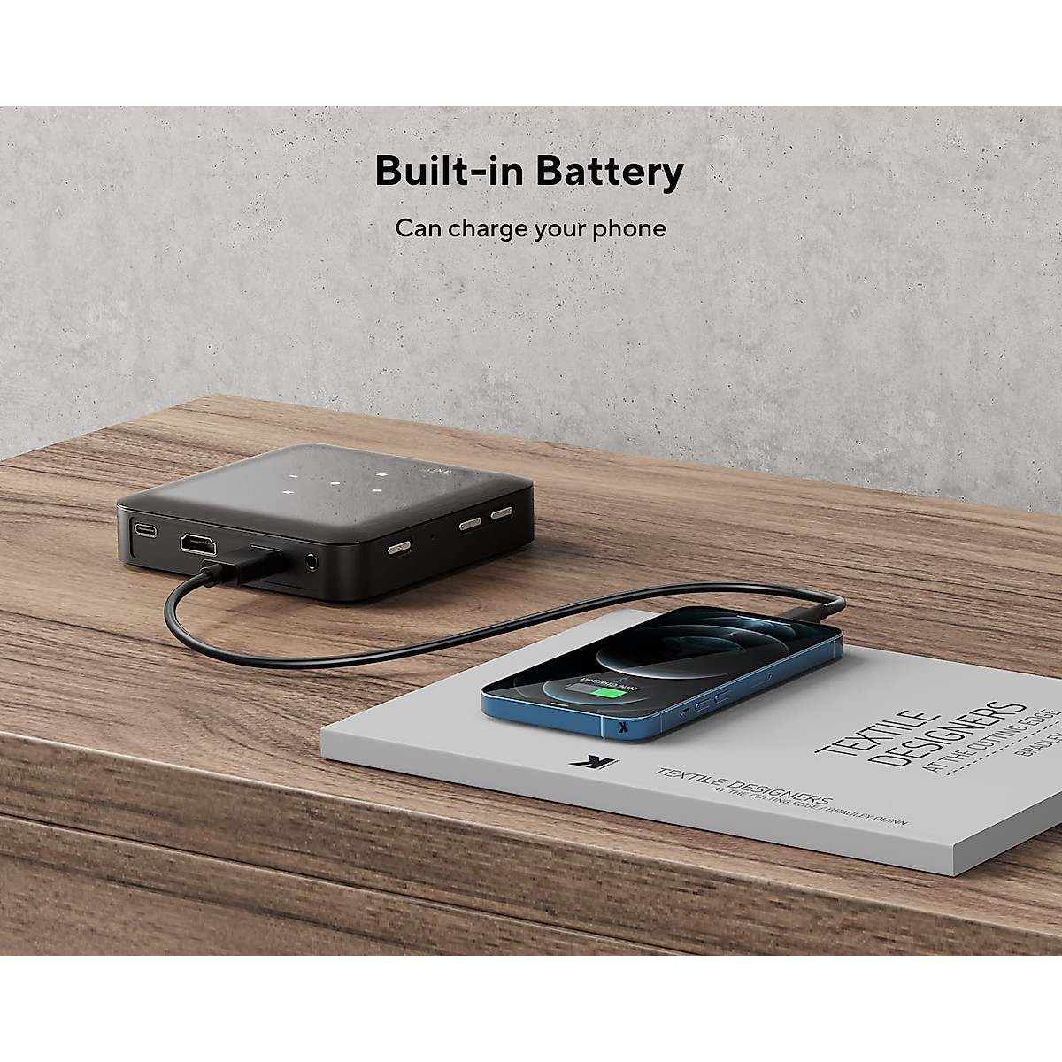 Mini Projector, AKIYO DLP Portable Projector with Built-in Battery, 1080P HD Supported Rechargeable Video Projector with Outdoor Capability, Compatible with HDMI Laptop iOS Android (Tripod Included)