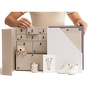 Savor | Baby + School Years Keepsake Boxes | Slate Gray - Set of 2 Custom-dyed with Cloth Covering + Acid-Free for Durability w/Full Organization System+Includes labels for customizing