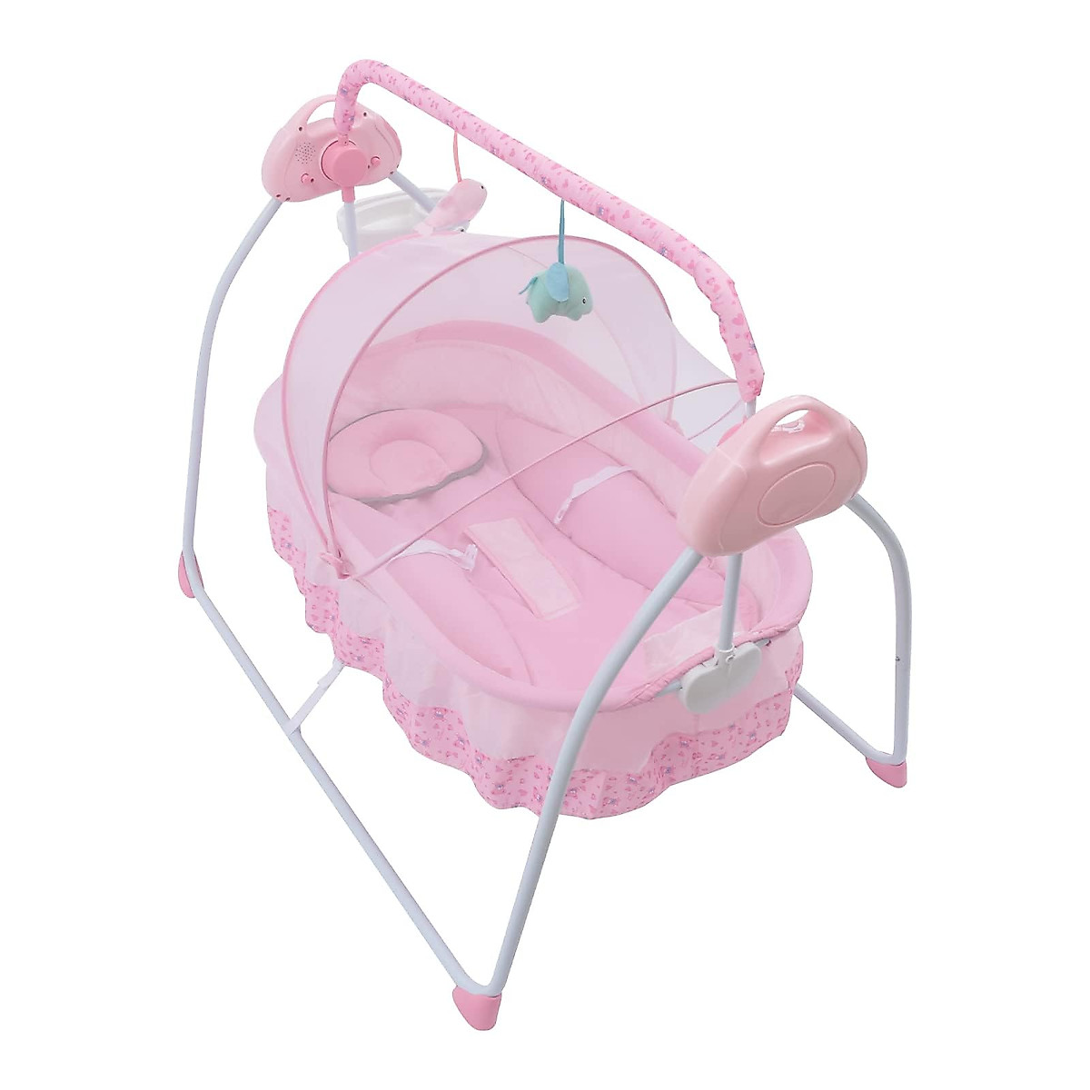TFCFL Electric Baby Crib Cradle, 0-18 MonthsInfant Bed Auto Swing with Remote Control & Music, 25KG/55LBS Capacity, Foldable Baby Bassinet, Pink