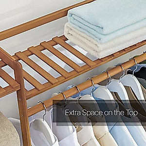 MoNiBloom Bamboo Clothing Rack with 5-Tier Storage Shelves Trapezoid Multi-Functional Clothes Rack, Clothes Hanging Rack Stand for Bedroom Living Room, Brown