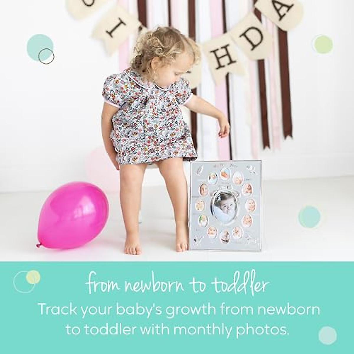 tiny ideas Baby's My First Year 12-Month Picture Frame, Silver