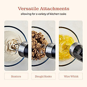 Powerful Electric Kitchen Hand Mixer, 200 Watts, 5 Speed Food Handheld Mixer, with Turbo Button, Dough, Whisk and Beater Attachments, and Accessory Bin, for Dough, Eggs, Batter,