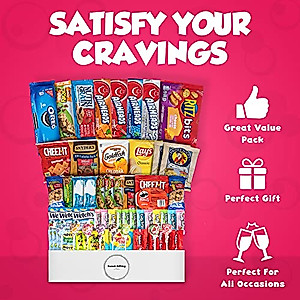 Snack Box Variety Pack Care Package (60 Count) Kids, Teens, Adults, Men, Women, College Student, Christmas Gift Basket Snackbox, Office Sampler, Stocking Stuffers, Candy Food Cookies Chips Arrangement, Sweet Gifting
