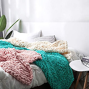 vctops Boho Chenille Chunky Knit Throw Blanket Super Soft Warm Cozy Hand Knit Blankets for Couch Bed Sofa Chair (Teal,31"x39")