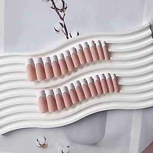 KQueenest Extra Long Press on Nails Solid Color Square Acrylic Fake Nails Full Cover Nude False Nails for Women and Girls Daily Wear 24PCS matte long