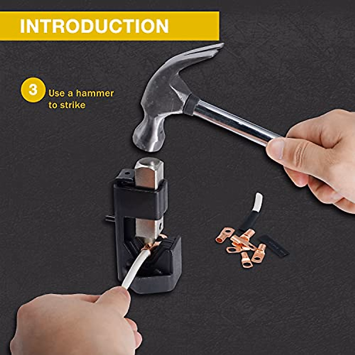 KOTTO Hammer Lug Crimper Tool Combo Battery terminal Wire and Cable with 60 PCS Terminal Connector and 80PCS insulation tape heat shrink tube