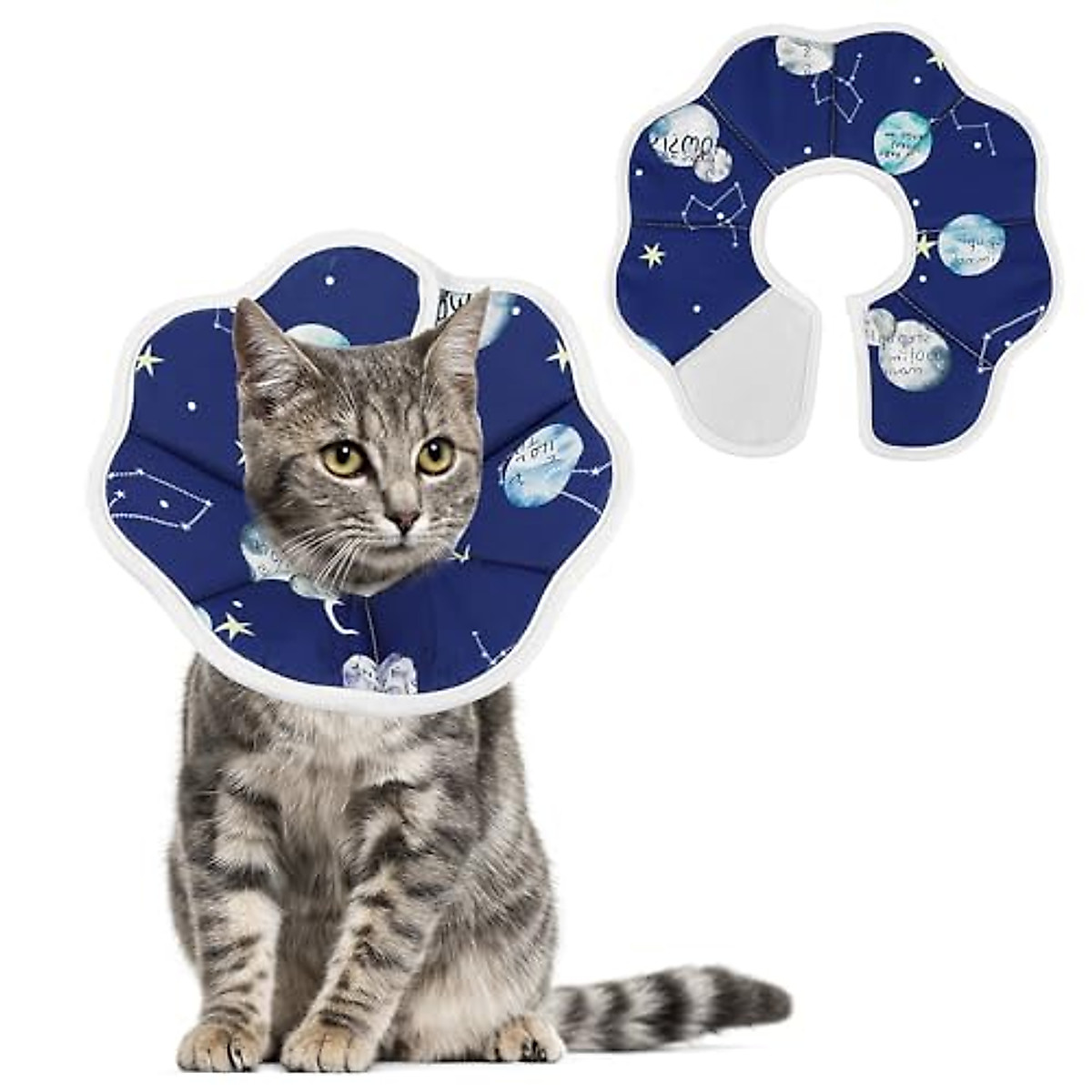 Cobee Soft Cat Cone Collar, Protective Cute Small Cat Recovery Collar Adjustable Fasteners Collars for Kittens Cats E-Collars After Surgery Wound Healing, Fit 6.3"-9" Neck Circumference(Constellation)