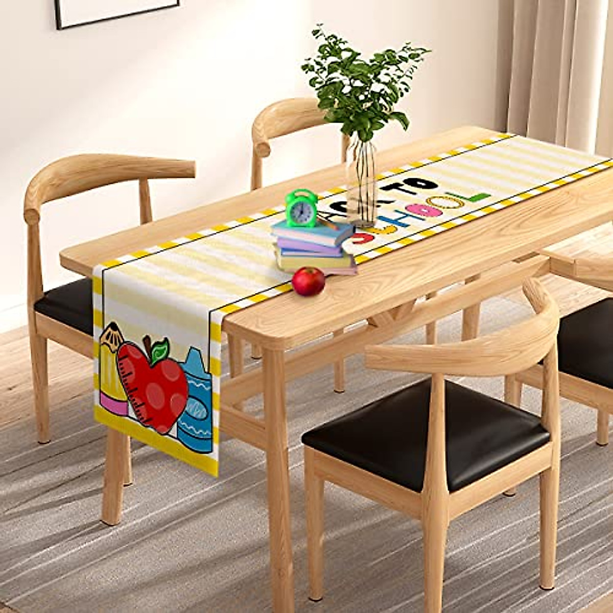 Pudodo Back to School Table Runner Apple First Day of School Kids Students Classroom Party Dinning Room Home Decoration (13" x 72")