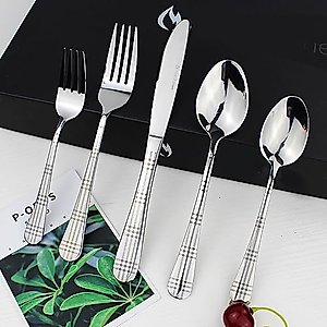Silverware Set Flatware Retro Black Polka Dots for 4 Utensil Cutlery Geometric，Mirror Polished，Great for Famil，Dinnerware，Gatherings Daily Use–Spoons,Knives,Teaspoons,Forks 20-Piece