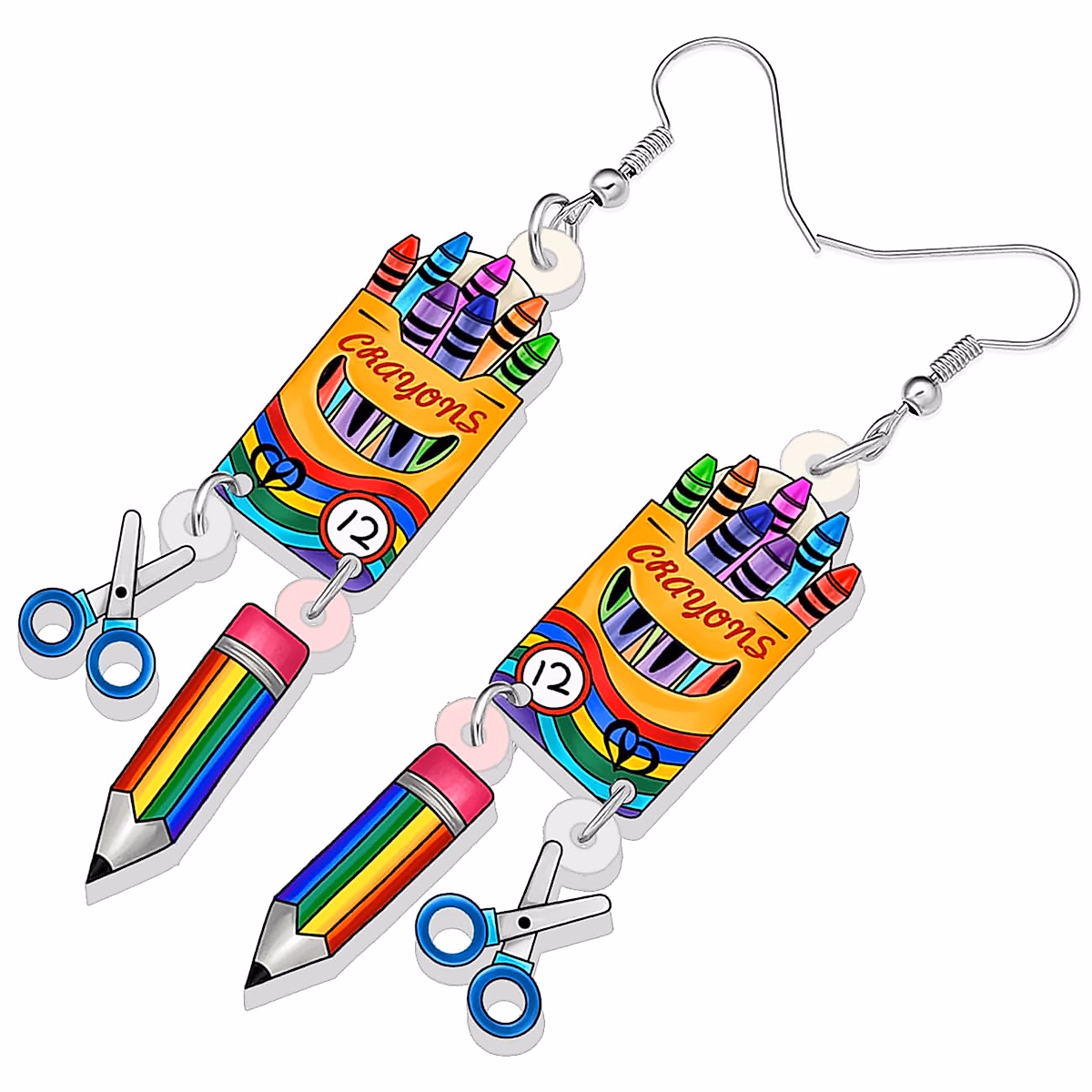 NEWEI Fun Teacher Earrings Back to School Dangle Book Apple Jewelry for Women Crayon Pencil Charms (Crayon)