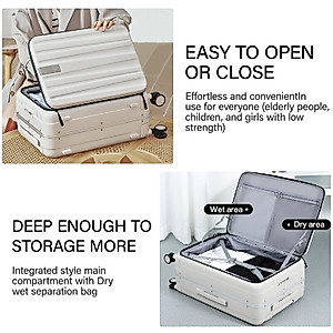 Hanke Carry On Luggage, Suitcase with Wheels & Front Opening, 20in Spinner Luggage Built in TSA Aluminum Frame PC Hardside Rolling Suitcases Travel Bag - Ivory white