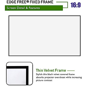 Akia Screens 145 inch Edge Free Fixed Frame Projector Screen 145" Diagonal 16:9 8K 4K Ultra HD 3D Ready CINEWHITE UHD-B Black Projection Screen for Indoor Movie Video Home Theater AK-NB145H