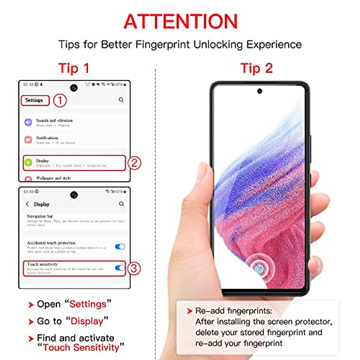 JETech Screen Protector for Samsung Galaxy A53 5G with Camera Lens Protector, Tempered Glass Film, HD Clear, 2-Pack Each