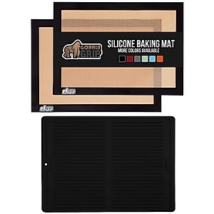 Gorilla Grip Silicone Baking Mats and Silicone Dish Drying Mat, Baking Mats Are 16.5x11.87 Inch, Dish Drying Mat is 13x11 Inch, Both in Black Color, 2 Item Bundle