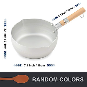 ICUUK Nonstick Saucepan 1.7 Quart Japanese Yukihira Saucepan With Wooden Handle And Silicone Mixing Spoon,Multipurpose Pot, Aluminum Alloy, Silver (7.1 inch)