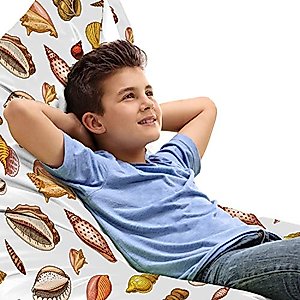 Ambesonne Nautical Lounger Chair Bag, Retro Style Hand Drawn Like Depiction of Different Forms of Sea Shells, High Capacity Storage with Handle Container, Lounger Size, White and Multicolor