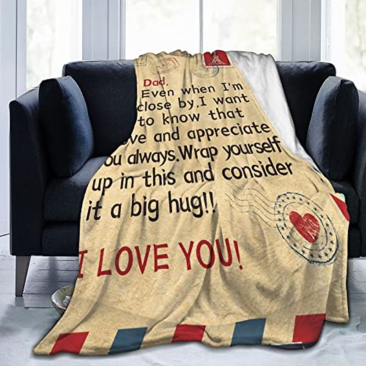 Gift for Dad Blanket from Son/Daughter Kids,to My Dad Blanket from Son Love Airmail Throw Blanket,Best Grandma Gifts,Soft Warm Flannel Fleece Custom Birthday Gifts for Dad