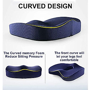 EYEARN Seat Cushion for Chair,100% Memory Foam and Lumbar Support - for Tailbone Pain, Sciatica, Back & Buttoock Pain Relief,Used in Office Seats, Homes, Cars(Blue) Durable and not Easily Deformed