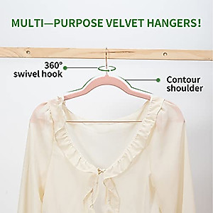 FSUTEG Velvet Pants Hangers, 24pack-16.7 Inch Coat Hangers with Rose Gold Colored Movable Clips, Heavy-Duty, Non-Slip, Space-Saving Blush Pink Skirt Hangers