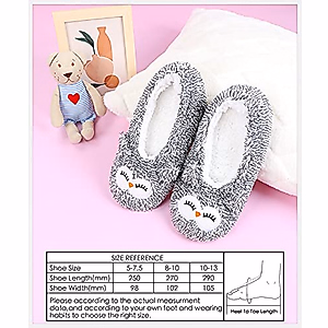 DICUIRD Womens Smiley Animal Face Soft Sole Slipper Socks with Grippers-Fuzzy House Slippers(owl,8-10)