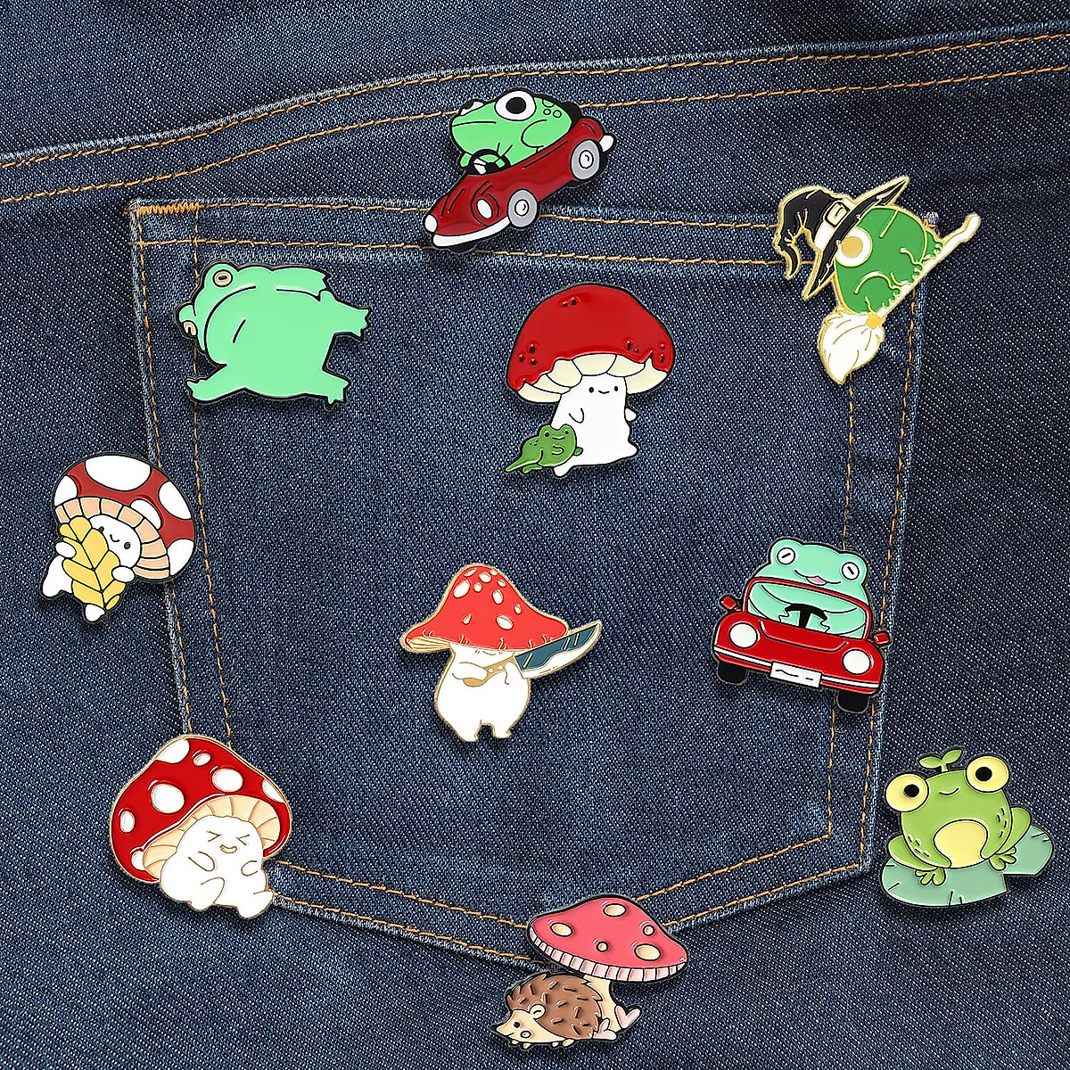 Cute Mushroom Frog Enamel Tiger Animal Pin Brooches Sets,Cartoon Lapel Badge Funny Button Cat Pins Jewelry for Backpack Cloths Hats Decorations (Frog mushroom)