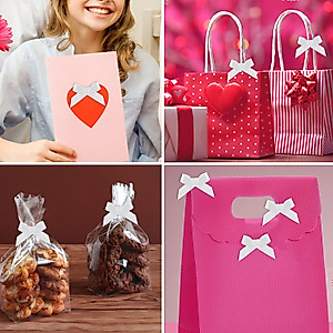 100pcs Ribbon Bows, 1.57x0.4in Mini Bows for Crafts Cute Small Ribbon Tiny Bows for Sewing Gift Wrapping Wedding Party Favors Treat Bags Gift Box Decoration (White)