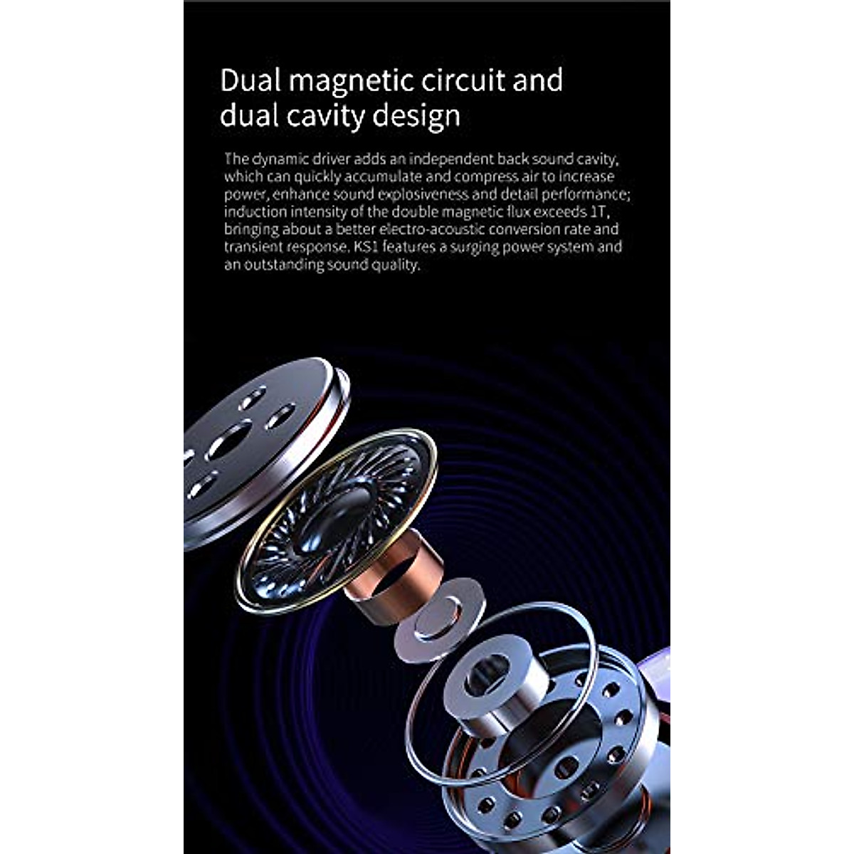 Kinboofi KBEAR KS1 in Ear Monitors, 1DD HiFi Earphones, Noise Canceling Earbuds Headphone Dynamic Headset with Detachable 2 Pin Cable (Black No Mic)