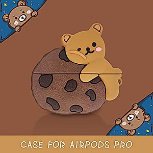Cookie Bear Airpods Pro Case, 3D Cute Cartoon Character Protective Soft Silicone Air Pods Pro Cover with Keychain, Apple Airpods Pro Kawaii Animal Food Skin Accessories Gift for Girls Boys Kids Teens