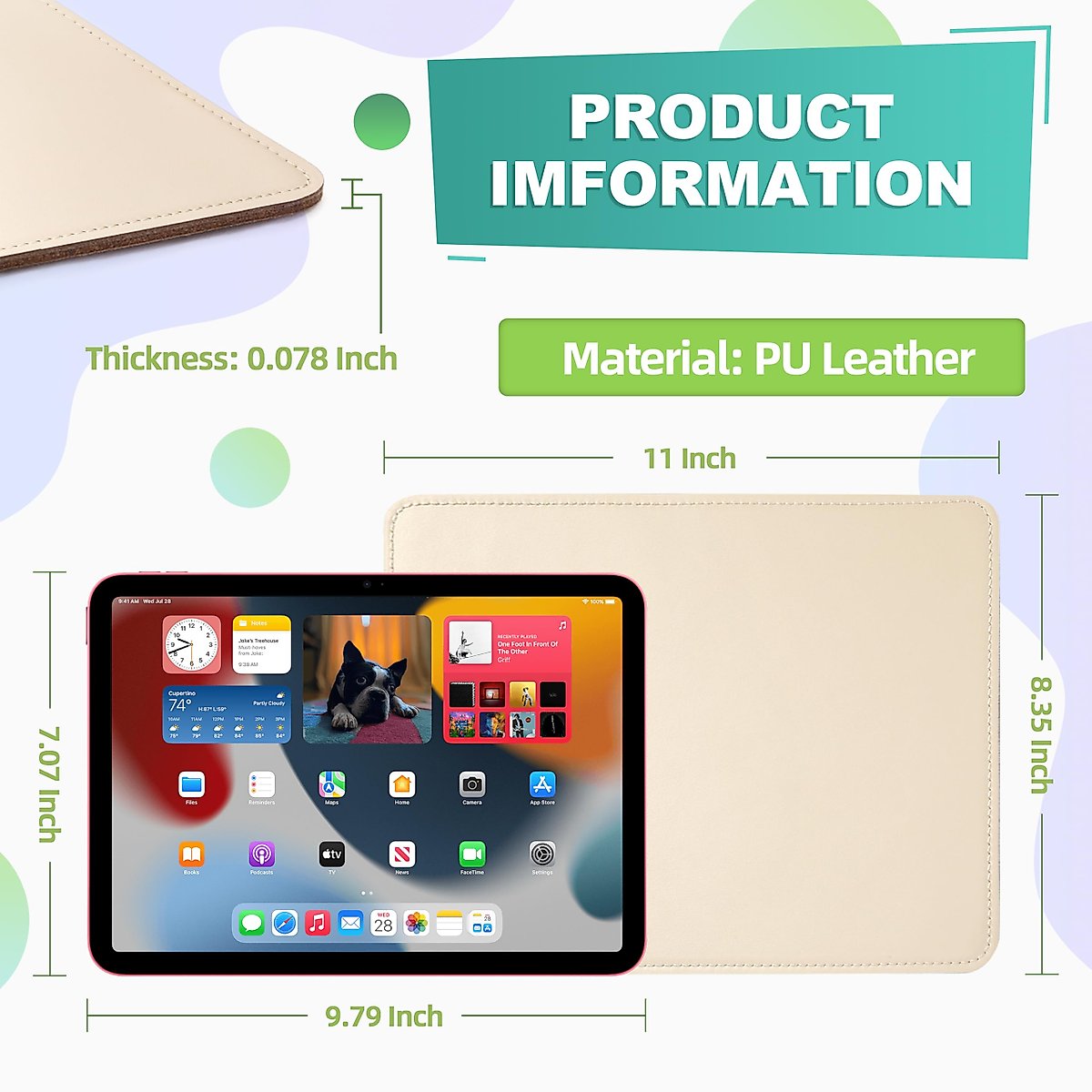 Mouse Pad, PU Mouse Pad，Leather Mouse Pad with Stitched Edge Micro-Fiber Base with Non-Slip Waterproof，Mouse Pad for Computers，Laptop, 8x11Inch (Milky White)
