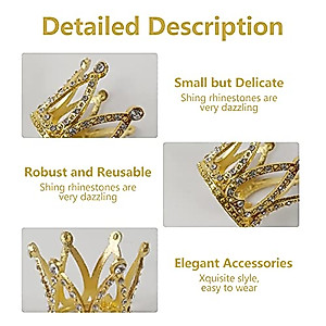 12 Pieces Crown Cake Toppers, Mini Queen Crown Cake Topper Princess Decorative Crown Crystal Tiara Cupcake Decoration for Lady Girl Wedding Birthday Bridal Baby Shower Party Supplies (Gold)
