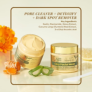 ANAI RUI Facial Skincare Set, Christmas Gift for Women Stocking Stuffers, Turmeric & Vitamin C Clay Mask for Dark Spot, Moisturizing Facial Oil, Turmeric Face Cleanser, Skincare Gift Set for Women