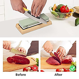 Sharpening Stone Whetstone Set 4 Side Grit 400/1000 3000/8000, Premium Whetstone Knife Sharpener, Knife Sharpening Stone Kit with Bamboo Base, Angle Guide, Leather Strop, Flattening Stone