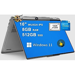 Lenovo Yoga 7i 2-in-1 Laptop 16" WUXGA IPS Touchscreen 13th Gen Intel 10-Core i5-1335U (>i7-1255U) 8GB RAM 512GB SSD Backlit Fingerprint Reader Thunderbolt Win11 Gray + HDMI Cable