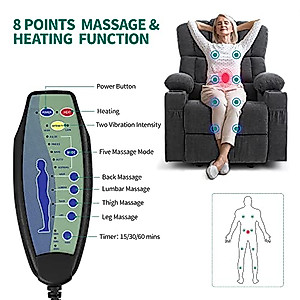 YITAHOME Glider Rocker Recliner Chair with Massage and Heat, Fabric Recliner Chair, Manual Rocking Recliner Chair with 2 Cup Holders, USB Charge Port and Side Pocket,Grey