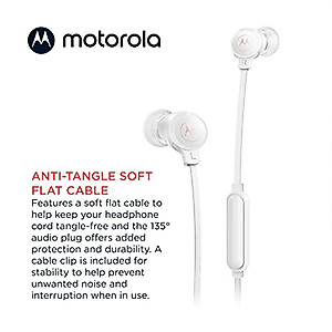 Motorola Earbuds 3-S Wired Earbuds with Microphone - Corded in-Ear Headphones, Comfortable Lightweight Silicone Ear Buds, Non-Tangle Flat Cable, 9.4mm Drivers Clear Bass Sound - White