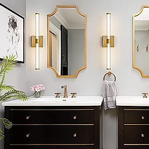 Gold Bathroom Vanity Light Fixtures, LED Brass Wall Sconce Over Mirror with Clear Glass Shade 30.31 Inch 18W 4000K 360° - Vanity Lights for Bathroom Bar Living Room