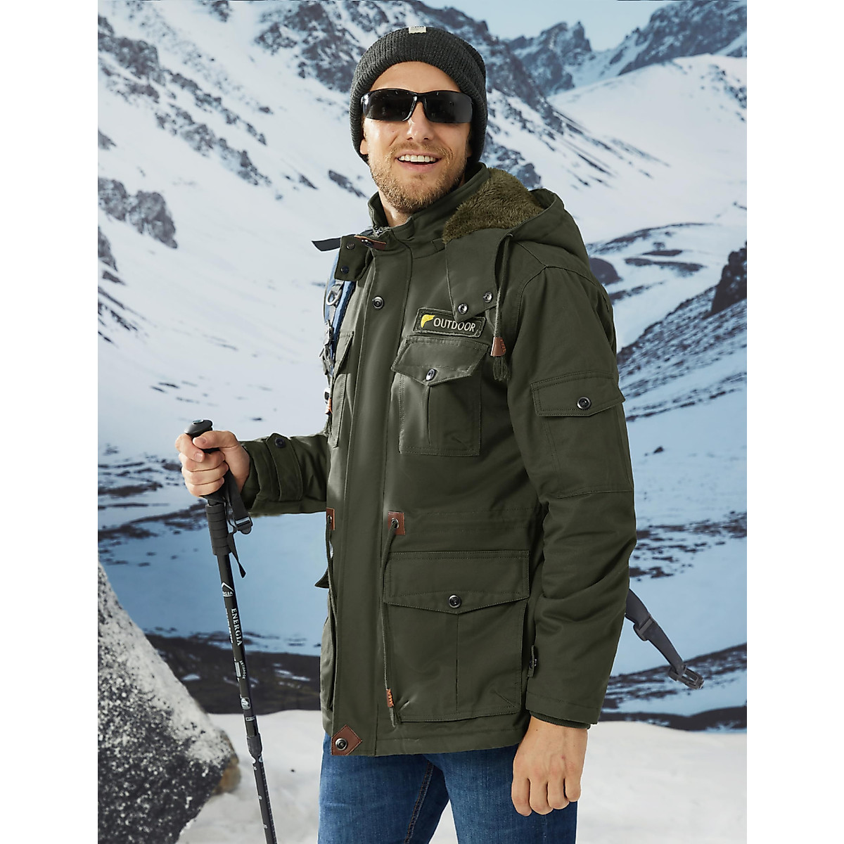 MAGCOMSEN Winter Coats for Mens Military Parka Jacket Fleece Lined Winter Cargo Jackets Army Green L