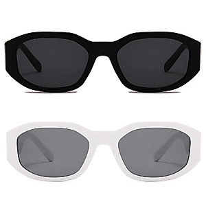 BUTABY Rectangle Sunglasses for Women Retro Driving Glasses 90’s Vintage Fashion Irregular Frame UV400 Protection Black & White