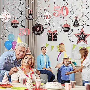 Blulu 50th Birthday Party Decorations, 50th Birthday Party Rose Gold Hanging Swirls Ceiling Decorations Shiny Foil Swirls for 50th Birthday Decorations 50 Years Old Party Supplies 30 Count