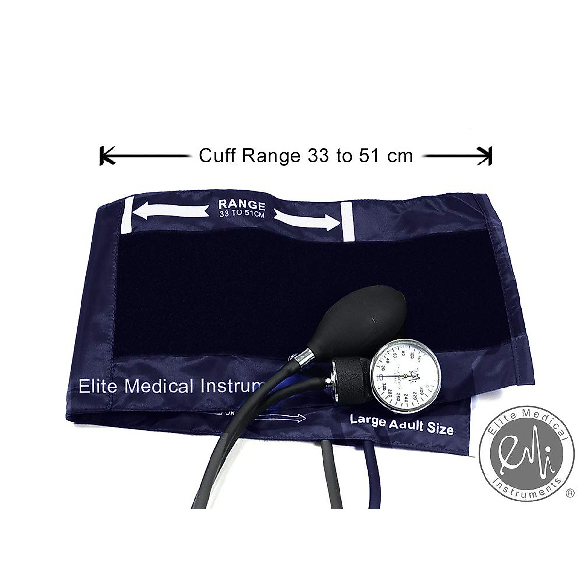 EMI Aneroid Sphygmomanometer Manual Blood Pressure Navy Large Adult Cuff (Large Adult - Navy)