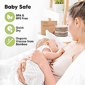 14-Pack Organic Nursing Pads - Washable Breast Pads for Breastfeeding, Nursing Bra Nipple Pads for Breastfeeding, Pumping Bra Reusable Breast Pads, Maternity Breastfeeding Bra Pads (Neutrals, L 4.8")
