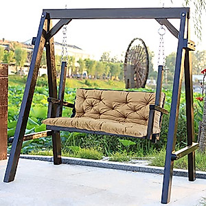 MiokyStaner Porch Swing Cushions with Backrest, 2-3 Seater Waterproof Bench Pad Cushions, Thicken 4" Outdoor Swing Cushions, for Outdoor Patio Garden Furniture (59x40in, Beige)