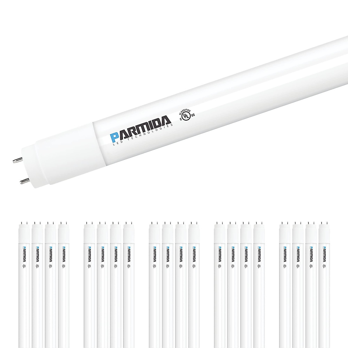 Parmida LED Technologies 20-Pack 4FT LED T8 Light Tube, 24W, Ballast Bypass, Frosted Lens, 3000lm, UL-Listed, 6000K