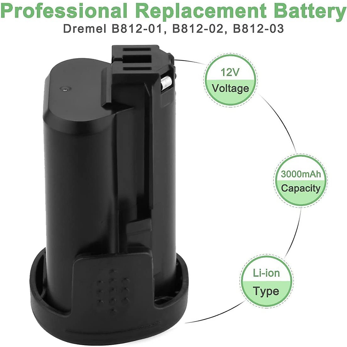 Hanaix 2 Pack 12V 3.0Ah Battery for Dremel B812-01 B812-02 B812-03 Compatible with 8200 8220 8300 Rotary Oscillating Cordless Tools Dremel 12V Battery Li-ion