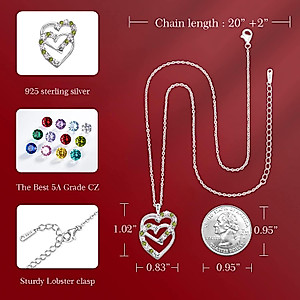 Mesmeriano Birthstone Necklace for Women Birthstone Jewelry for Mom Necklace with Heart Pendant 925 Sterling Silver Heart Necklace Gift for Women, Sterling Silver, Cubic Zirconia